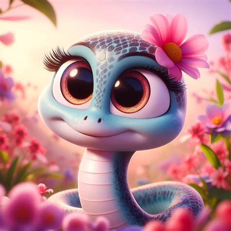 Cute Blue Snake 3d Illustration Cartoon Realistic Character Rendering