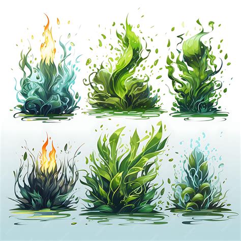 Premium Ai Image Grass Fire Water Type Emblems 2d Vector 35 Abstract