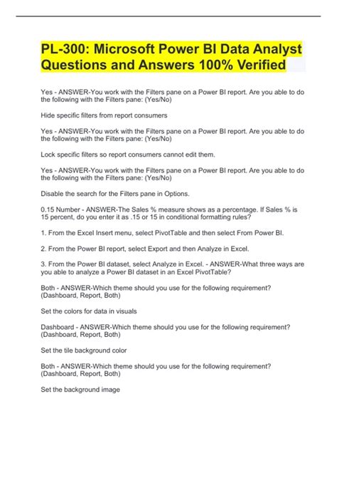 Pl 300 Microsoft Power Bi Data Analyst Questions And Answers 100