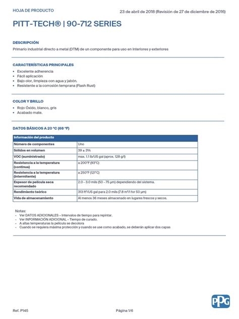 Pitt Tech Dtm Primer Es Mx P145 Pdf Abrasivo Agua