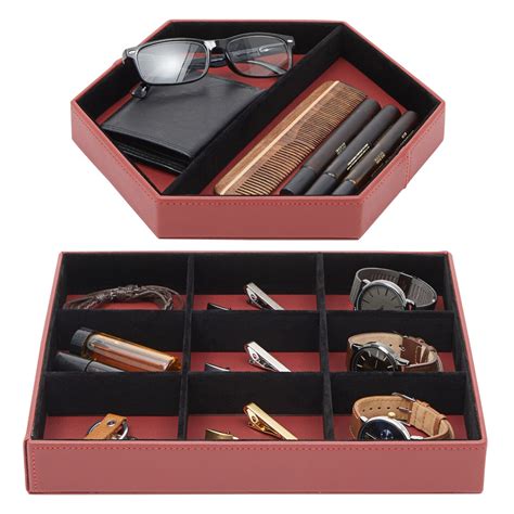 Set Of 2 Faux Leather Valet Tray For Men Customizable Catch All Trays