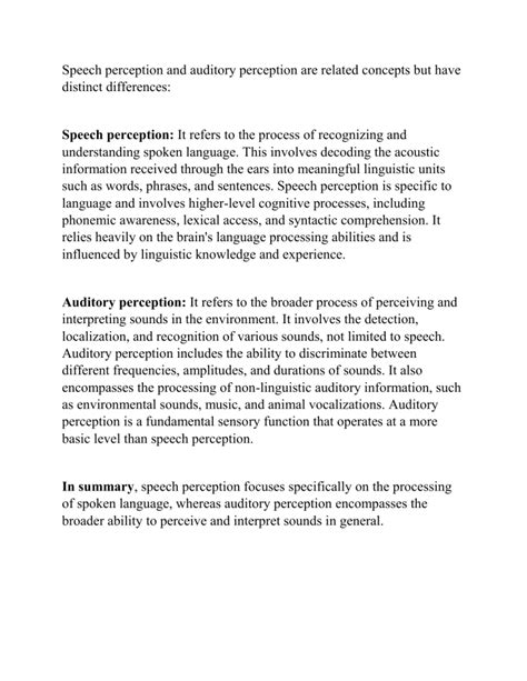 speech perception vs auditory perception