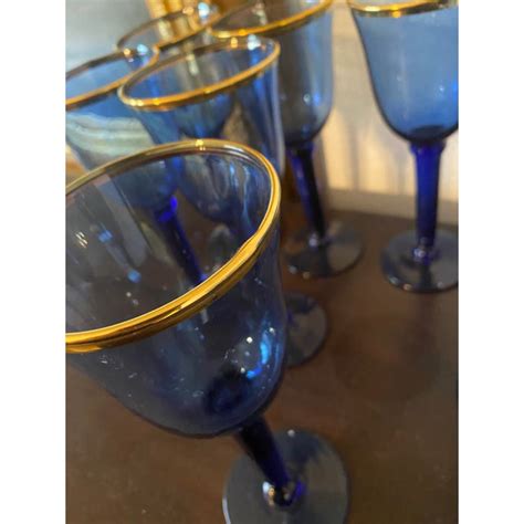 1960s Gilded Blue Wine Goblets Set Of 10 Chairish