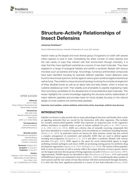 Pdf Structure Activity Relationships Of Insect Defensins