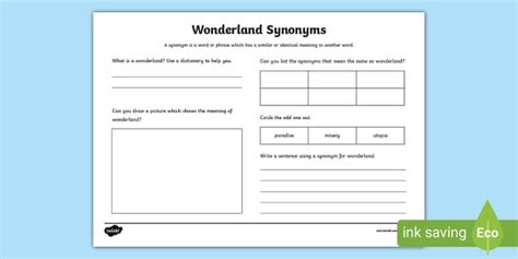 Wonderland Synonyms Worksheet