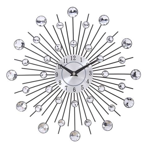 33cm 3d Diamond Silver Crystal Clock Jeweled Round Grandado