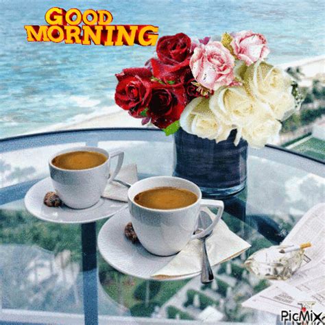 Good Morning Animated  With Roses Coffee Pictures Photos And