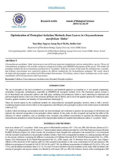 Pdf Optimization Of Protoplast Isolation Methods From Leaves In Chrysanthemummorifolium ‘jinba