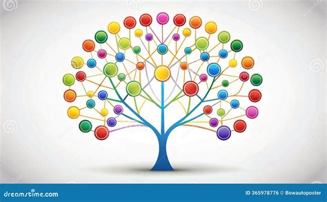 Vibrant Minimalist Tree Diagram Circular Nodes Branching Lines And