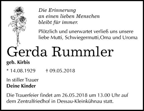 Traueranzeigen Von Gerda Rummler Abschied Nehmen De
