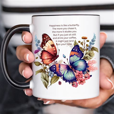 Butterfly Quote Ceramic Mug Retro Butterfly Floral Pattern Colorful