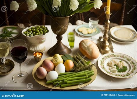 Traditional Seder Plate With All Six Items For Passover Symbolic Foods