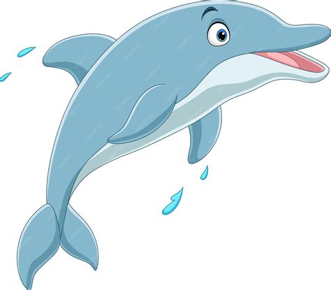 Dibujos Animados Feliz Delfín Azul Saltando Vector Premium