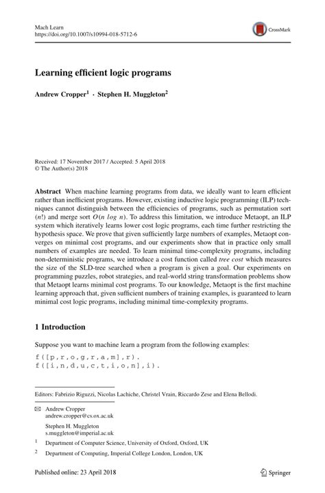 Pdf Learning Efficient Logic Programs