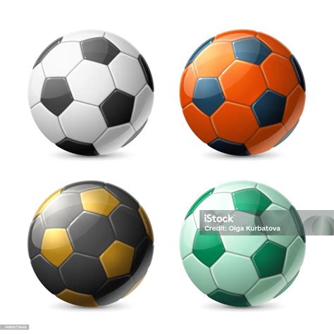 사실적인 컬러 축구공 격리 된 3d 스포츠 인벤토리 팀 게임 개체 축구 장비 기하학적 클래식 인쇄 및 다양한 색 구성표 가죽 쉘