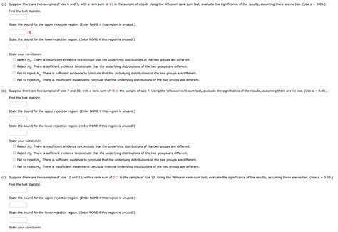 solved find the test statistic state the bound for the upper
