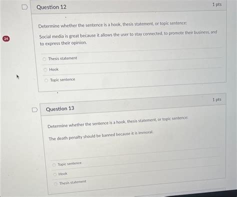 Determine Whether The Sentence Is A Hook Thesis