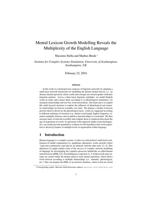 Pdf Mental Lexicon Growth Modelling Reveals The Multiplexity Of The English Language
