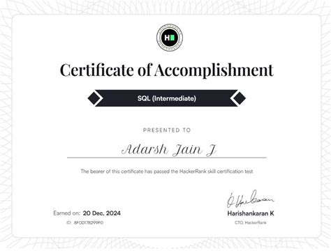 Adarsh Jain J On Linkedin Sql Dataanalytics Certification Hackerrank