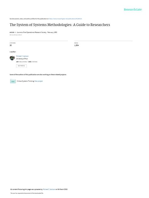 The System Of Systems Methodologies For Researchers Pdf Methodology