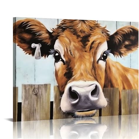 Gosmith Farmhouse Canvas Printing Rustic Bedroom Decor Retro Cow Wall