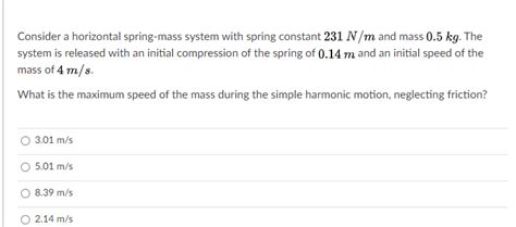 Solved Consider A Horizontal Spring Mass System With Spring