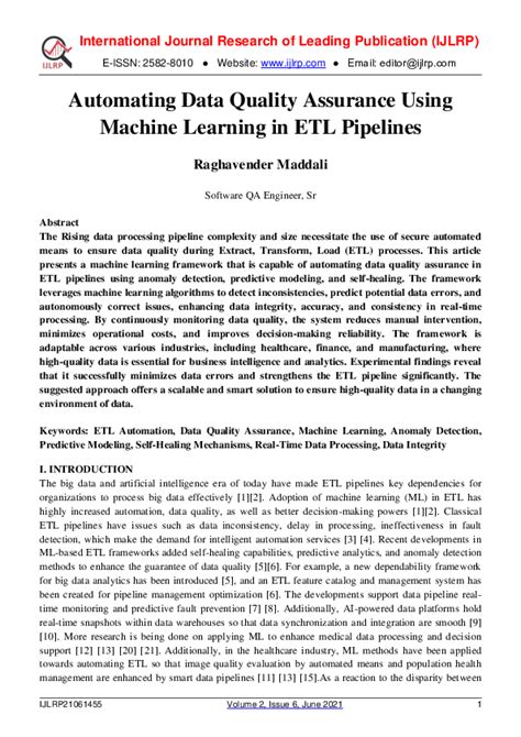 Pdf Automating Data Quality Assurance Using Machine Learning In Etl Pipelines