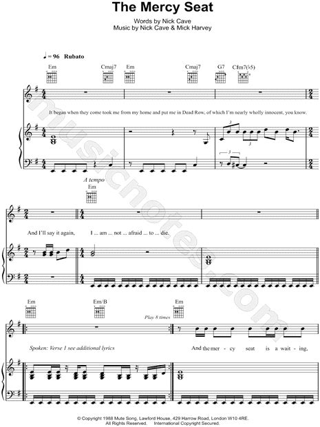 The Mercy Seat Official Sheet Music For Pianovocalguitar Singer Pro