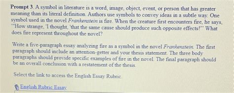 Prompt 3 A Symbol In Literature Is A Word Image Object Event Course Hero