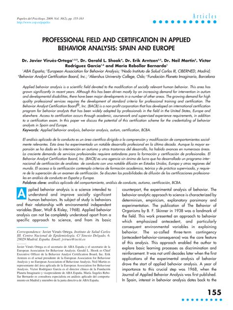 Pdf Professional Field And Certification In Applied Behavior Analysis