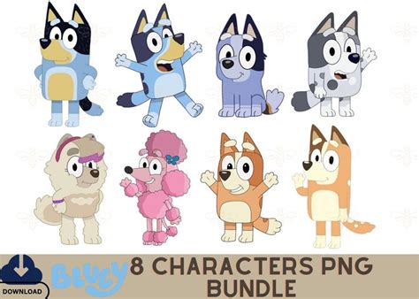 Bluey Bingo Mom Dad Muffin Socks Coco Judo Characters Png Bundle