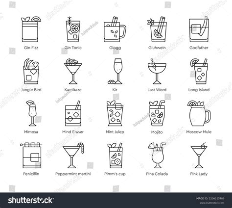Cocktail Icon Set 4 Alcoholic Mixed Stock Vector Royalty Free
