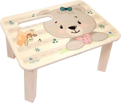 Houten Voetenbank Kinderen Multifunctionele Houten Kruk Motief Beer