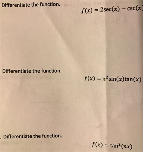Solved Nottinitsb F X Sec X Csc X Differentiate The Chegg