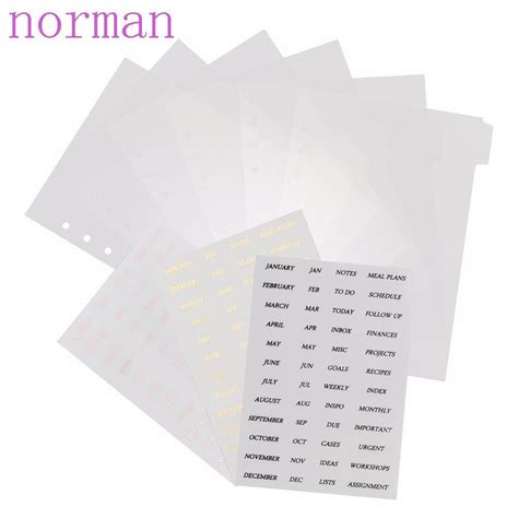 Norman Binder Index Dividers 6 ชิ้น12 ชิ้น Pvc Separator หน้าหลวมสติก