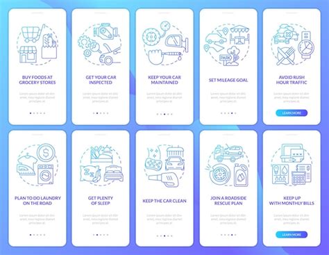Premium Vector Road Trip Planning Blue Gradient Onboarding Mobile App Screen Set