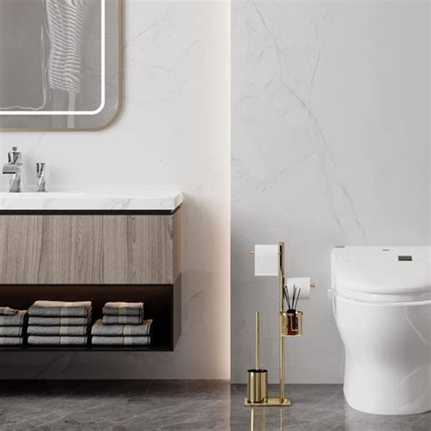 Wc Garnituur Goud Toiletpapierhouder Staand Van Roestvrij Staal Incl