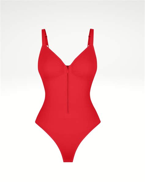 Zip Sculpt Thong Bodysuit Snatched Waist And Zip Front Easy Curves
