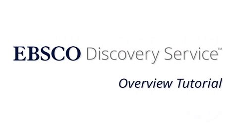 EBSCO Discovery Service - Tutorial - YouTube