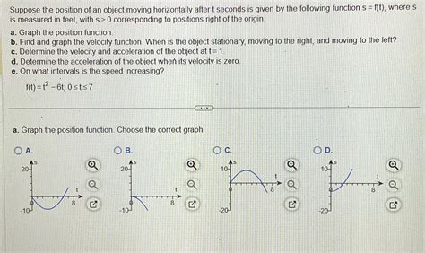 solved suppose the position of an object moving horizontally