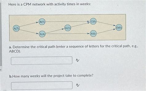 solved here is a cpm network with activity times in weeks a