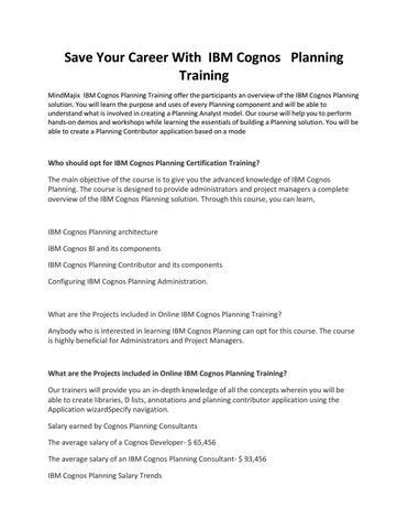 Save Your Career With IBM Cognos Planning Training By Manasa Jaan Issuu