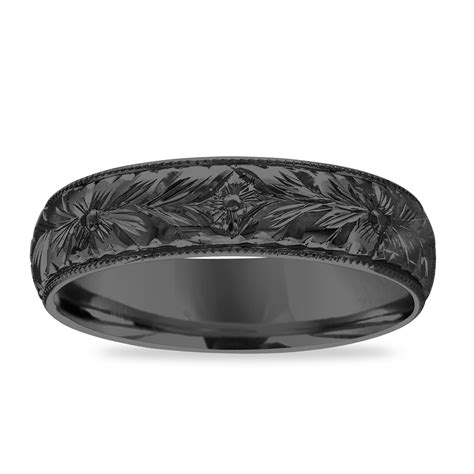 Hand Engraved Wedding Band Vintage Wedding Ring Black Gold Wedding