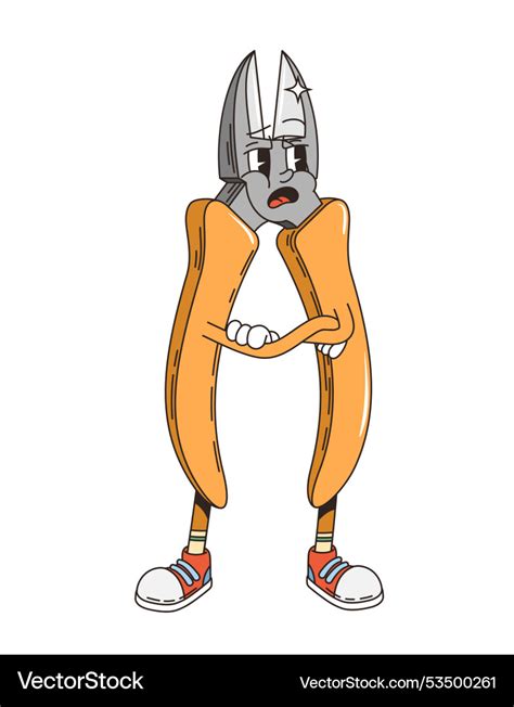 Retro Groovy Wire Cutter Tool Cartoon Character Vector Image