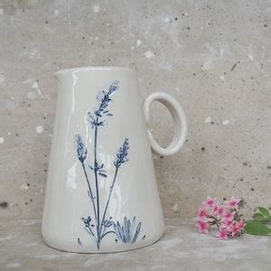 800ml Ceramic Jug With Leaves And Flowers Pressed Into Clay Jug For