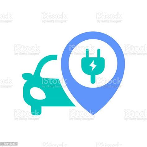 전기 자동차 충전 스폿 배터리 에너지 스테이션 위치 아이콘 벡터 일러스트 레이 션 핀 맵 포인트와 케이블 기호 그래픽 디자인에 전기 플러그가있는 Aev 차량 차에 대한 스톡