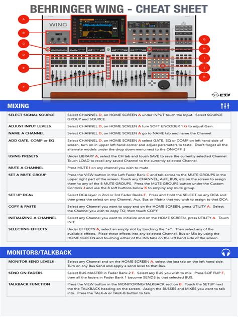 Behringer Wing Cheat Sheet 10 Pdf Audio Electronics Sound