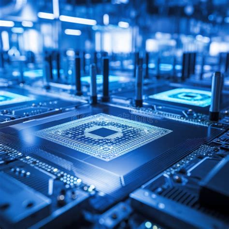 Clean Room Environment In A Microchip Production Under Blue Light Stock Illustration