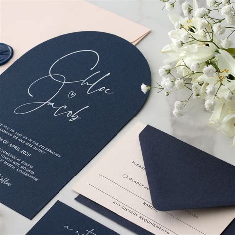 Navy Coloured Paper And White Ink Wedding Card Navy Wedding Colors