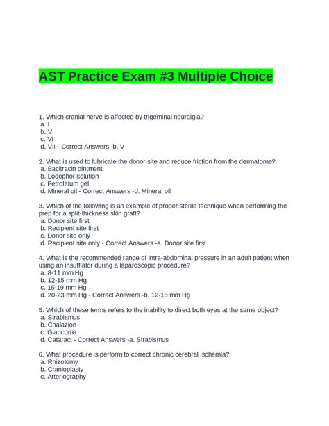Ast Practice Exam 3 Multiple Choice Questions Exams Nursing Docsity